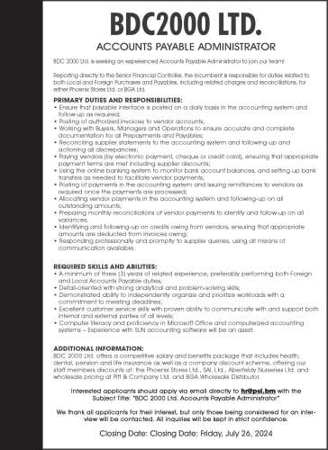 ACCOUNTS PAYABLE ADMINISTRATOR - The Royal Gazette | Bermuda News ...