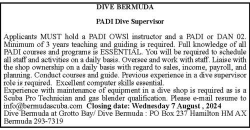 PADI Dive Supervisor - The Royal Gazette | Bermuda News, Business ...